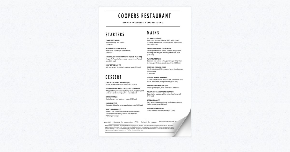 DINNER INCLUSIVE MENU