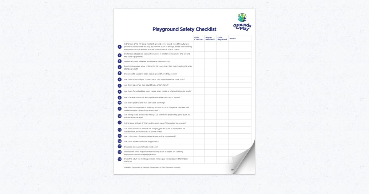 Grounds For Play Playground Safety Checklist