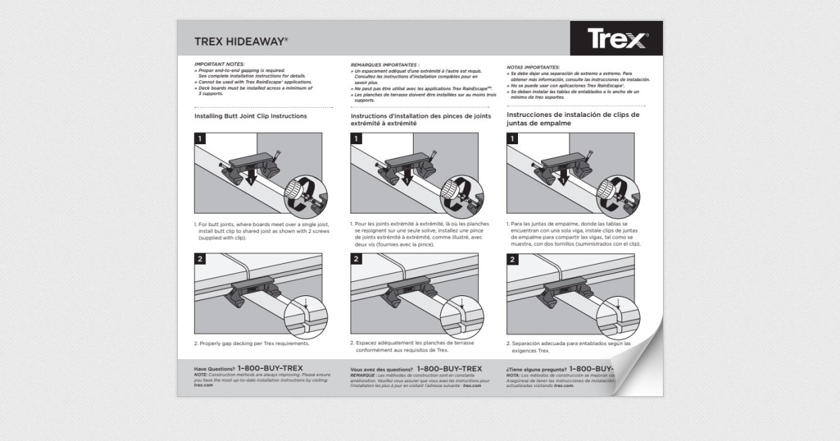 Trex® Hideaway® Butt Joint Clip Install Instructions